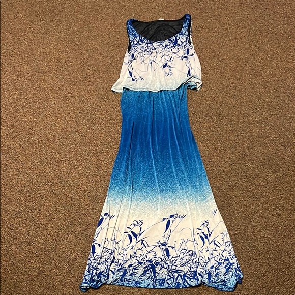 Dresses | Blue And White Floral Maxi Dress Medium | Poshmark